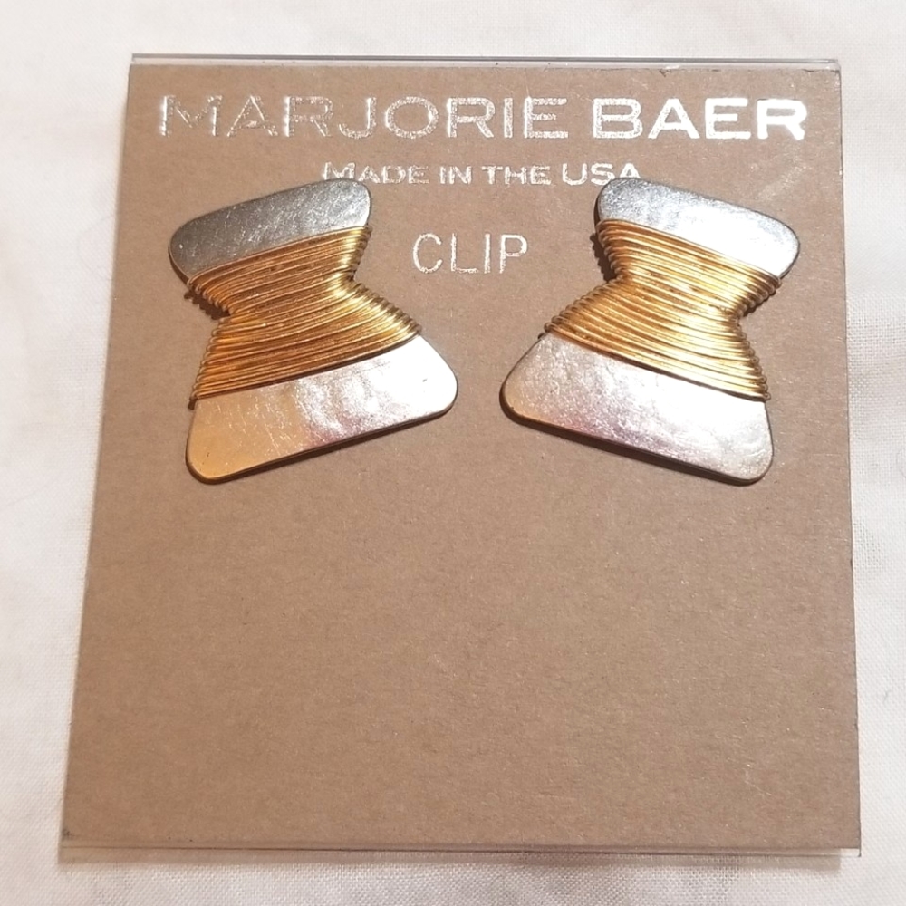 Marjorie Baer Two Tone Clip On Artisan Earrings - Gem